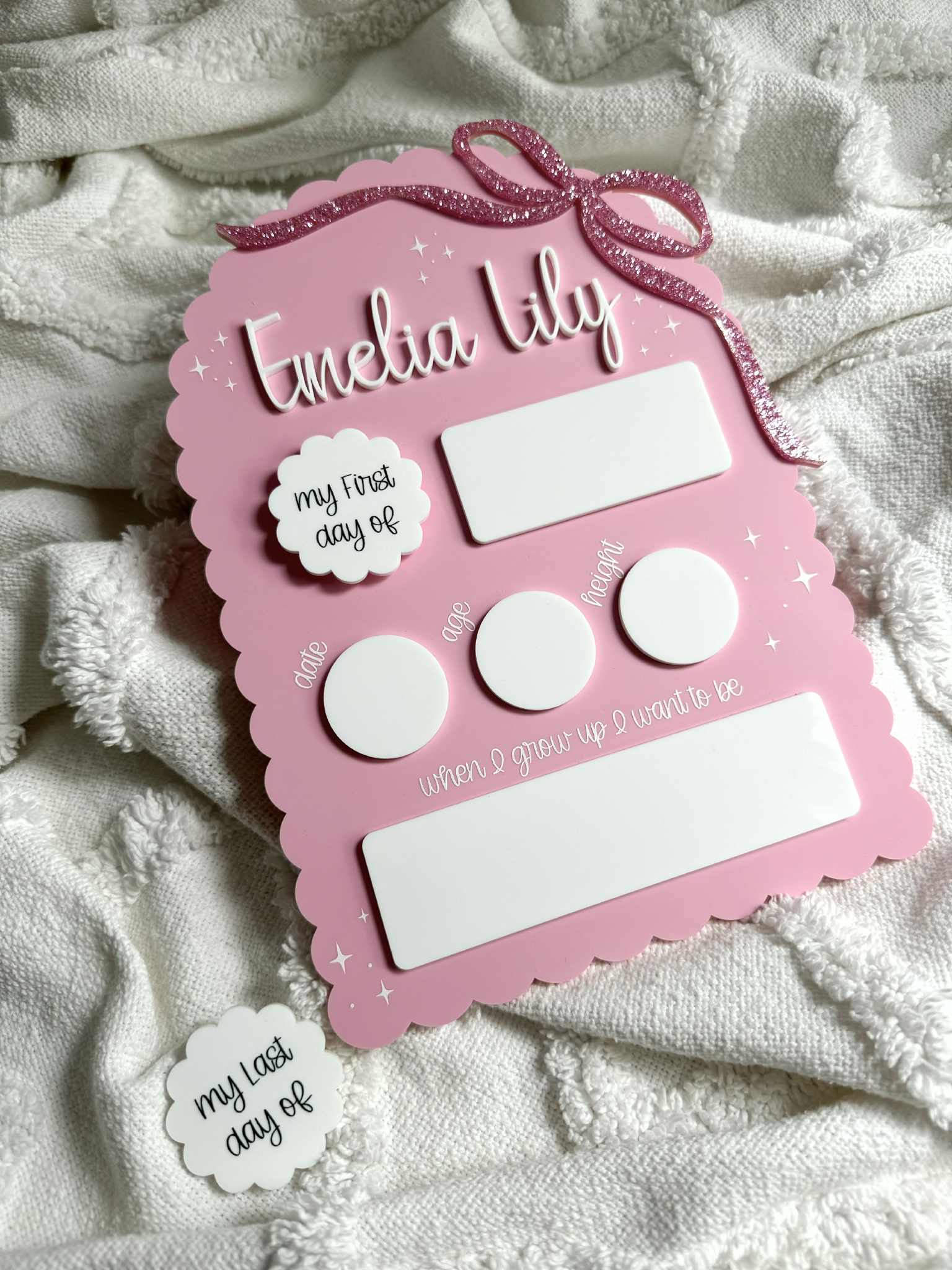 First/Last Day Board - Acrylic Scallop Arch with a Bow – The Humble ...